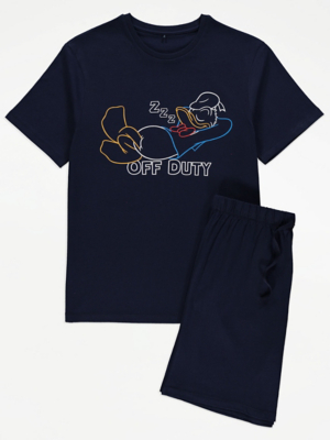 Disney Donald Duck Off Duty Navy Short Pyjamas | Men | George at ASDA