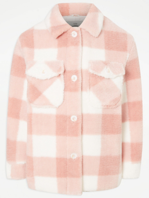 Pink Checked Borg Shacket | Kids | George at ASDA