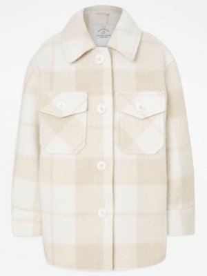 Cream Checked Fleece Shacket | Kids | George at ASDA
