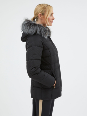 Black Fur Hood Short Padded Coat | Women | George at ASDA
