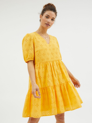 Yellow Broderie V Neck Mini Dress | Women | George at ASDA