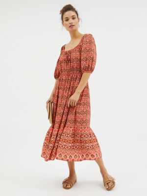 Rust Patterned Boho Midi Dress | Women | George at ASDA