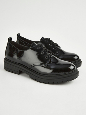 Black Patent Chunky Lace Up Shoes | Women | George at ASDA