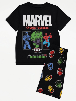 Marvel Black Matching Character Print Short Pyjamas | Kids | George at ASDA