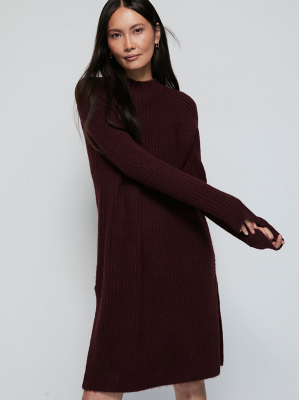 Burgundy Ribbed Funnel Neck Knitted Mini Dress | Women | George at ASDA