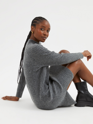 Charcoal Ribbed Funnel Neck Knitted Mini Dress | Women | George at ASDA
