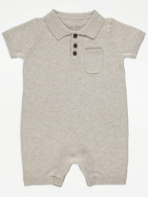 Neutral Knitted Collared Romper | Baby | George at ASDA