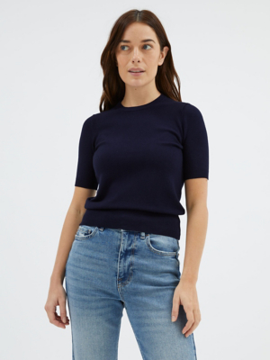 Navy Knitted Short Sleeve Top | Women | George at ASDA