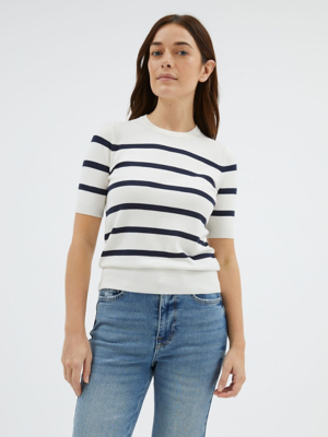 White Striped Knitted Short Sleeve Top | Women | George at ASDA