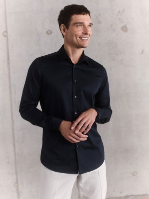 EXCLUSIVE Navy Stretch Cotton Blend Shirt | Men | George at ASDA