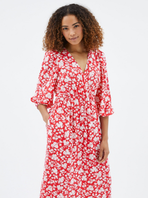 Pink Floral Print Wrap Front Midi Dress | Women | George at ASDA