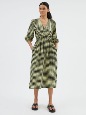 Yellow Checked Wrap Front Midi Dress | Women | George at ASDA
