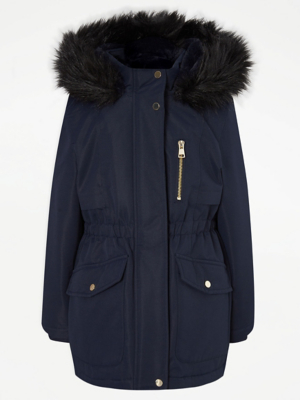 Navy Faux Fur Trim Parka Coat | Kids | George at ASDA