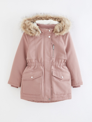 Pink Faux Fur Trim Parka Coat | Kids | George at ASDA