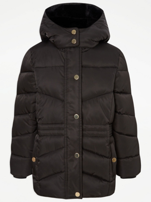 Black Short Padded Hooded Jacket | Kids | George at ASDA