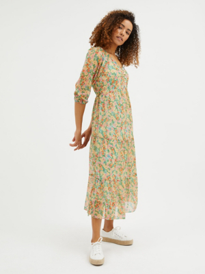 Neutral Floral Tiered Midi Dress | Women | George at ASDA