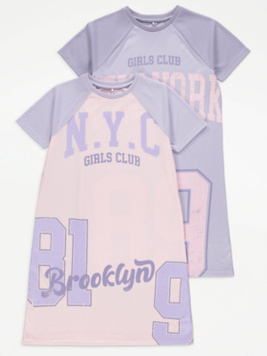 Purple Collegiate NYC Nightdress 2 Pack | Kids | George at ASDA