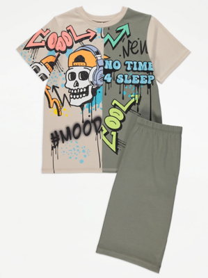 Khaki Graffiti Skull Short Pyjamas | Kids | George at ASDA