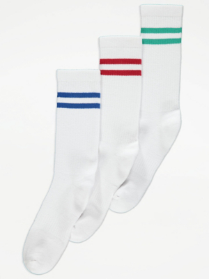 White Striped Sports Ankle Socks 3 Pack | Men | George at ASDA