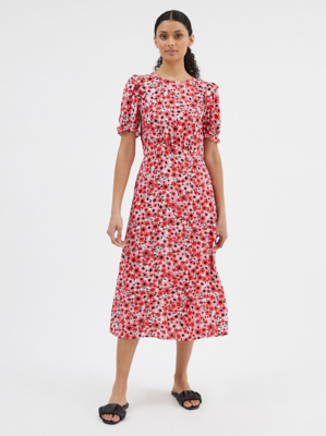 Red Floral Fit and Flare Midi Dress | Women | George at ASDA