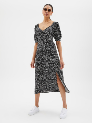Black Patterned V Neck Midi Dress | Women | George at ASDA
