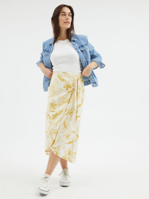 Ochre Palm Leaf Linen Blend Wrap Midi Skirt | Women | George at ASDA