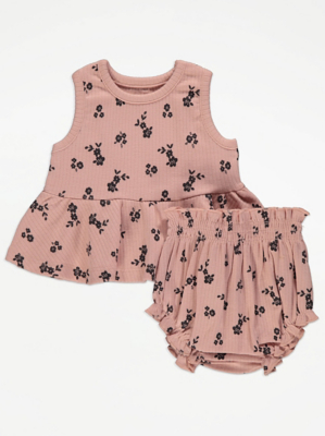 Light Pink Floral Ribbed Top and Bloomers Outfit | Baby | George at ASDA