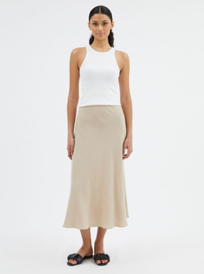 Neutral A Line Linen Blend Midi Skirt | Women | George at ASDA
