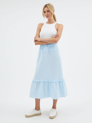 Light Blue Textured Frill Midi Skirt | Women | George at ASDA