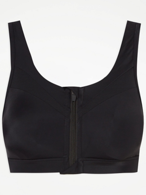 Black Zip Front Sports Bra | Sale & Offers | George at ASDA