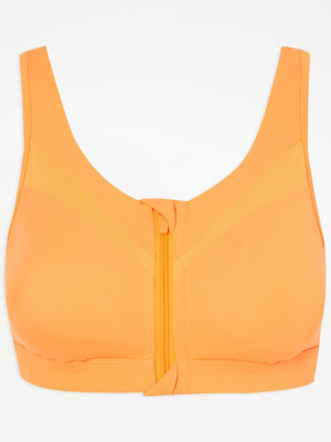 Bright Orange Zip Up Sports Bra | Lingerie | George at ASDA