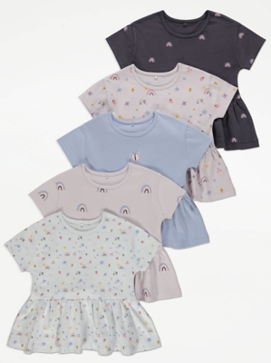 Rainbow Flower Peplum Tops 5 Pack | Kids | George at ASDA
