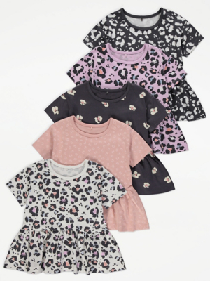 Animal Print Peplum Tops 5 Pack | Kids | George at ASDA