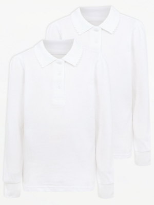 White Girls Scallop Long Sleeve School Polo 2 Pack | School | George at ...