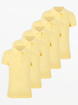 Yellow Girls Scallop School Polo 5 Pack | School | George at ASDA