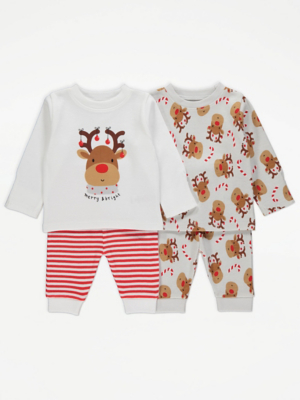 Reindeer Christmas Pyjamas 2 Pack | Baby | George at ASDA