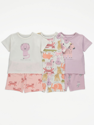 Happy Little Safari Animal Short Pyjamas 3 Pack | Baby | George at ASDA
