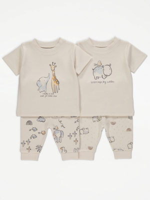 Neutral Safari Animal Pyjamas 2 Pack | Baby | George at ASDA
