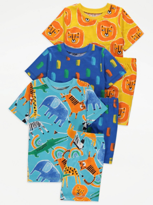 Bright Jungle Animal Short Pyjamas 3 Pack | Kids | George at ASDA