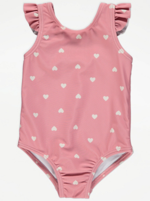 Pink Heart Print Swimsuit | Baby | George at ASDA
