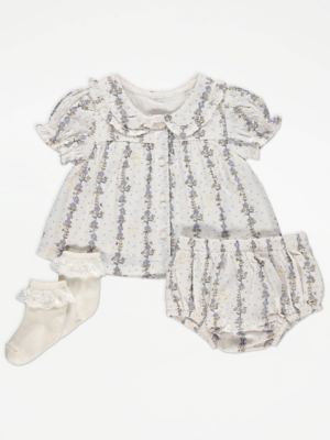 Cream Floral Button Up Blouse Bloomers and Socks Outfit | Baby | George ...