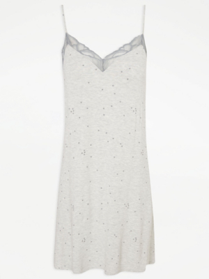 Grey Star Print Lace Trim Nightdress | Lingerie | George at ASDA