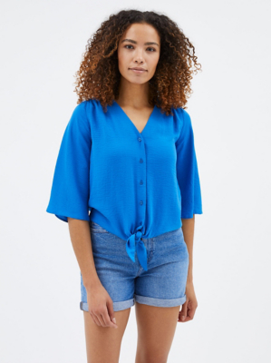 Blue Tie Front Button Up Blouse | Women | George at ASDA