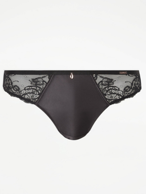 Black Entice Satin Lace Brazilian Knickers | Lingerie | George at ASDA