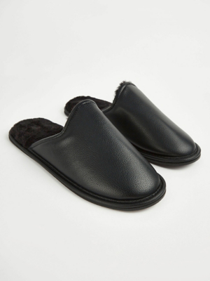 Black Faux Fur Lined Mule Slippers | Men | George at ASDA