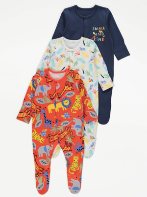 Bright Safari Animal Sleepsuits 3 Pack | Baby | George at ASDA