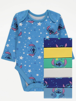 Disney Lilo & Stitch Cosmic Long Sleeve Bodysuits 7 Pack | Baby ...