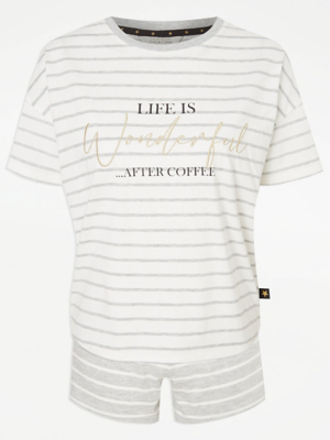 Grey Striped Coffee Slogan Short Pyjamas | Lingerie | George at ASDA