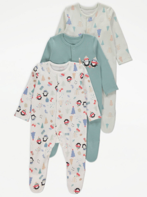 Christmas Penguin Sleepsuits 3 Pack | Baby | George at ASDA