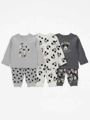 Disney Mickey Mouse and Friends Grey Be Kind Pyjamas 3 Pack | Baby ...